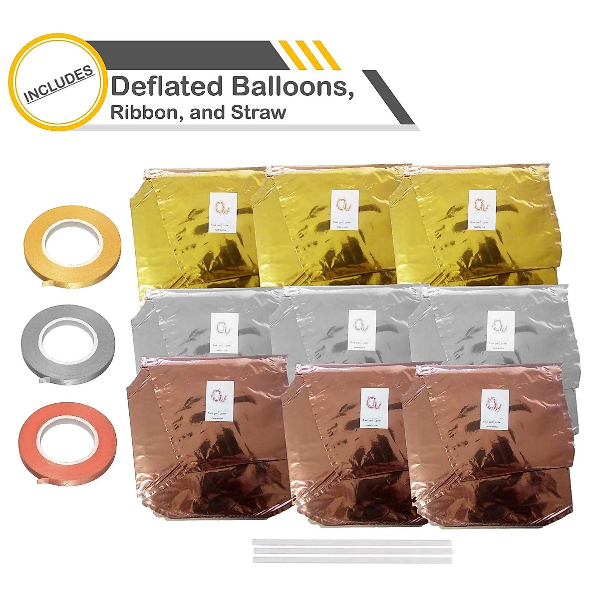 Envizins Custom Cursive Script Lowercase Gold, Rose Gold, Silver 16 inch Letter Foil Balloons, You Could Personalize a Phrase/Word/Number/Banner/Name. Straw and 32' Roll Ribbon Included