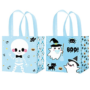 umoni Halloween Non-Woven Treat Bags Halloween Little Boo Baby Shower Treat Bags 12 Pack Blue Ghost Trick or Treat Candy Bags for Hallowen Favor Little Boo Baby Shower Birthday Party Supplies