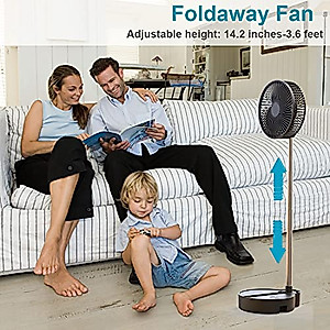 ALAGOON Black Foldaway Oscillating Standing Fan, 10000mAh Rechargeable Battery Operated Pedestal Fan for Bedroom, Portable Height Adjustable Floor/Standing Fan for Camping, Outdoor, Room