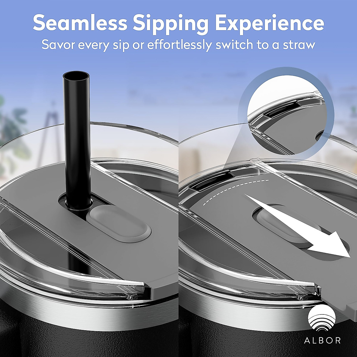 ALBOR 40 oz Tumbler With Lid and Straw, Leak Proof Durable Stainless Steel Insulated Tumbler With Handle, Spill Proof Water Bottles With Straw (Midnight, 40 oz)