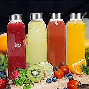 Sursip 18oz Glass Water Bottle Set of 10, Clear glass juice bottle for juicing，Reusable Drinking Bottles with Stainless Steel Lid，Beverage Storage Containers for Refrigerator-BPA Free，Leak Proof