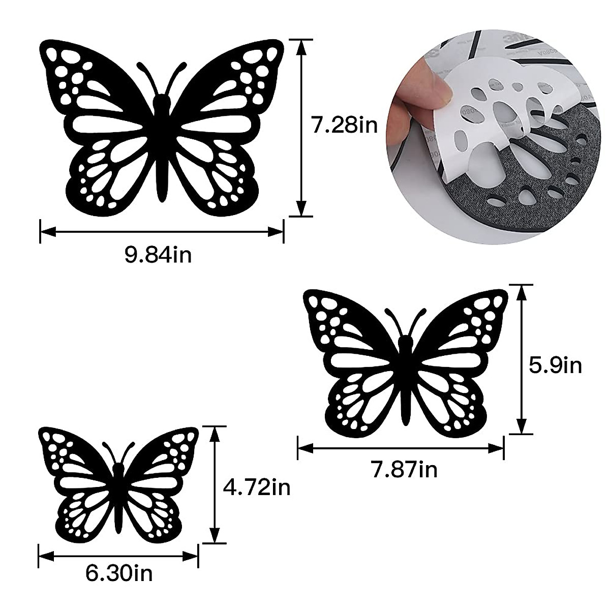 Butterfly Wall Art Decor, 3 Acrylic Wall Art Sculptures Insect Wall Decoration Sticker Laser Cut Hanging Home Decoration Sign for Indoor Outdoor Home Garden Living Room Bedroom (Butterfly - Black)