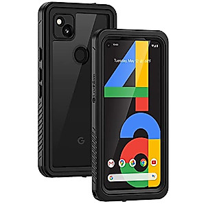 Lanhiem Pixel 4a Case, IP68 Waterproof Dustproof Shockproof Case [NOT Fit 5G Version] with Built-in Screen Protector, Full Body Underwater Protective Cover for Google Pixel 4a (4G Only), Black/Clear