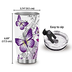WIRESTER 20 OZ Stainless Steel Tumbler With Lid, Double Wall Vacuum Insulated Tumbler, Coffee Travel Mug Cup for Hot Cold Drinks - 2 Tone Purple Butterfly