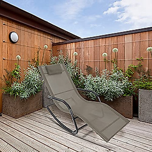 AGESISI Zero Gravity Rocking Chair - Patio Lounge Chair with Detachable Pillow Chaise Lounge Indoor Outdoor Rocking Recliner for Sunbathing Beach Yard Pool Lawn Indoor, Beige