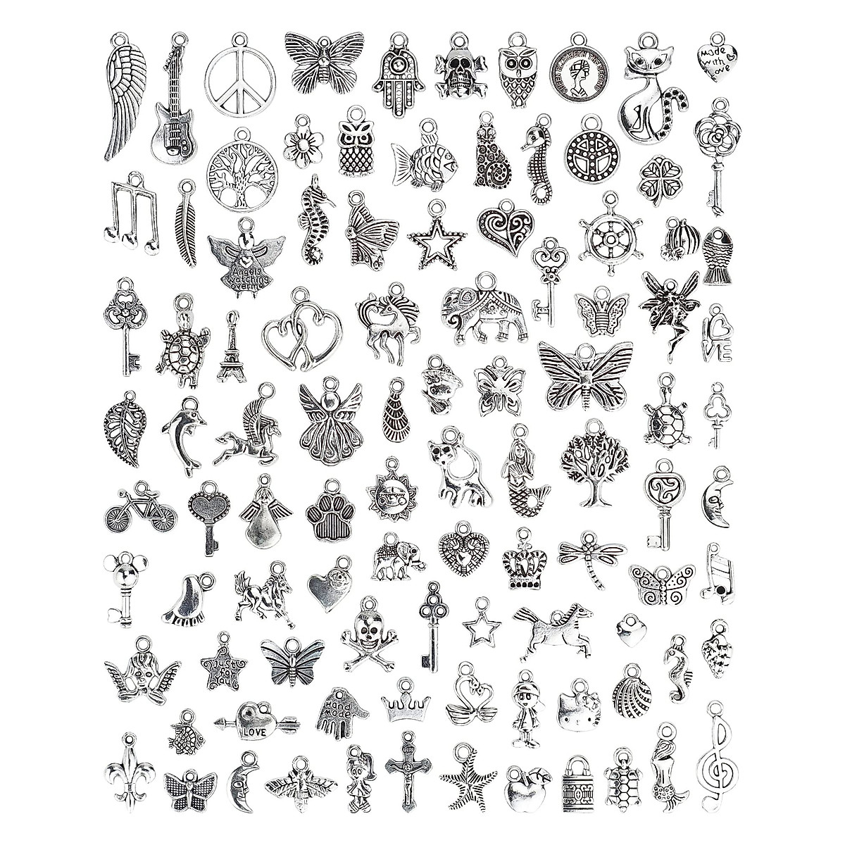 Wholesale Bulk Lots Jewelry Making Silver Charms Mixed Smooth Tibetan Silver Metal Charms Pendants DIY for Necklace Bracelet Jewelry Making and Crafting, JIALEEY 100 PCS