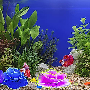 Livfodrm Aquarium Decorations Fish Tank Decor Glowing Coral Ornaments, 1pc Purple Silicone Flower Plants and 10pcs Sea Shells/Stone Glow in The Dark Large Fish Tank Accessories