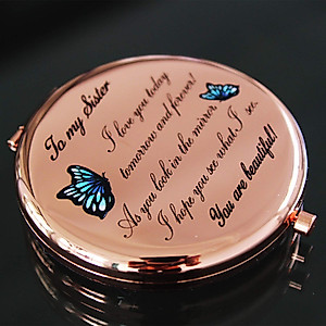 onederful Sister Gifts from Sister and Brother, Sisters Birthday Gift Ideas, Rose Gold Compact Makeup Mirror Gifts for Birthday, Christmas, Graduation Present for Friend,Girls,Sister (to Sister)