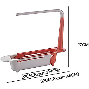 GDSAFS Updated Telescopic Sink Storage Rack, Adjustable Length Drainer Sink Storage Tray Sponge Soap Holder with Dishcloth Hanger Expandable Storage Drain Basket for Home Kitchen (Blue)