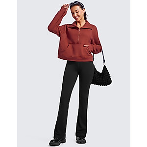 CRZ YOGA Womens Fleece Lined Half Zipper Sweatshirts Funnel Neck Long Sleeve Oversized Pullover Hoodies with Thumb Holes Jujube Brown Medium