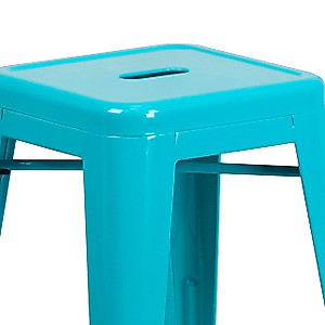 EMMA + OLIVER Commercial Grade 24" H Backless Teal-Blue Indoor-Outdoor Counter Height Stool