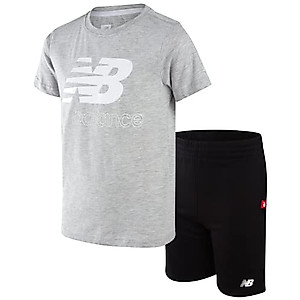 New Balance Boys' Active Shorts Set - 2 Piece Performance Short Sleeve T-Shirt and Fleece Sweat Shorts (Size: 8-12), Size 10, Grey