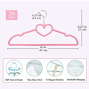 JIUXCF Velvet Hangers 20 Pack, 16" Non Slip Adult Hangers, Slim Clothes Hanger with 360 Degree Swivel Hook - Durable & Cute for Coats, Shirts, Dress (Pink)