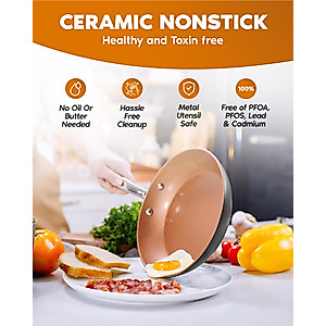 Gotham Steel 11 Inch Non Stick Frying Pan Nonstick Pan with Ceramic Copper Coating for Long Lasting Nonstick Frying Pan Skillet for Cooking with Stay Cool Handle, Oven/Dishwasher Safe, Non Toxic