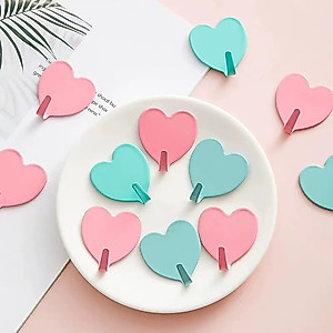 JtmyAota 12 Pack Heart Shaped Decorative Wall Hooks, Stainless Steel Strong Adhesive Wall Hook for Home Kitchen Bathroom (Pink)