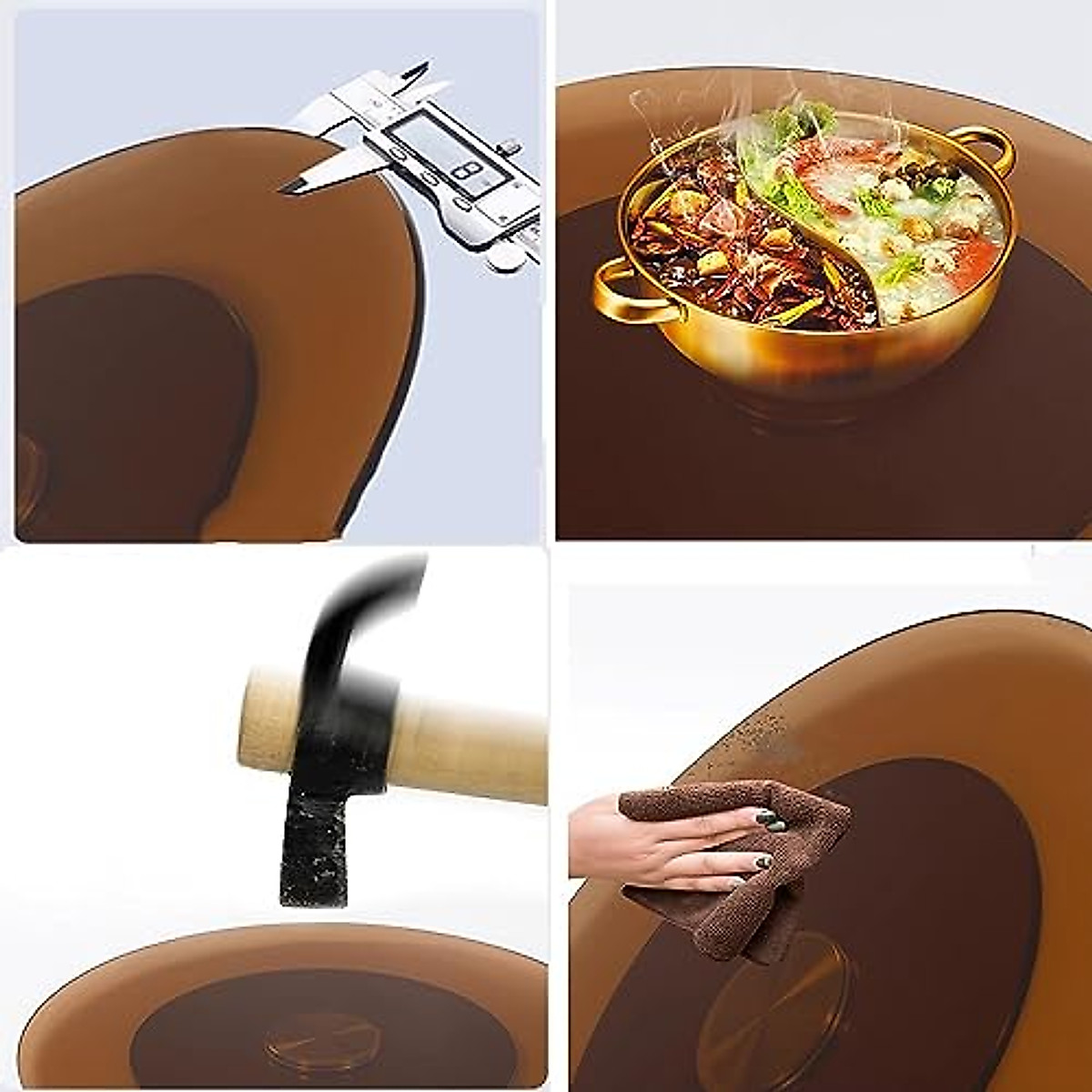 DOUKI 24" Round Tabletop Rotating Tray, Glass Lazy Susan Turntable, Rotating Serving Tray For Dining Table, Round Decorative Rotating Tray Black Brown (Color : Black, Size : 100cm(39inch))