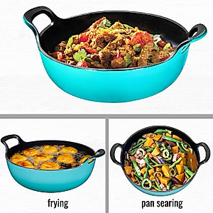 Bruntmor 3 Qt Pre-seasoned Cast Iron Balti Dish In Black, 3 Quart Medium Cast Iron Casserole Dish, Nonstick Handi Cast Iron Kadai Indian, Asian Wok, Pioneer Women Dutch Oven