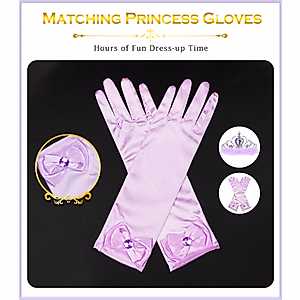 Princess Dress Up Accessories Princess Gloves, BIBUTY 7pcs Dress Up Set for Toddler Girls with Princess Crown, Wand, Gloves, Necklace, Earrings, Bracelet and Ring, Costume Toys for 3-6 yr Little Girls