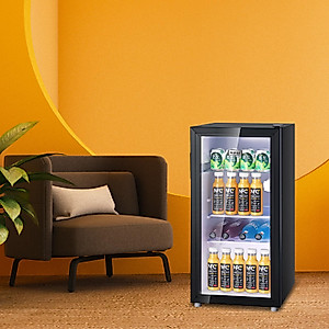 WANAI Beverage Refrigerator Mini Fridge Cooler Clear Glass Door 3.5 Cu.Ft Soda Beer Wine Fridges for Office Dorm Home Bar with Adjustable Removable Shelves White Inner