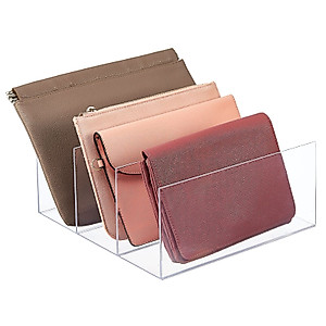 mDesign Plastic Purse/Handbag Organizer - Closet Divided Storage for Bags, Clutches, Wallets, Wristlets - Space-Saving Bedroom and Cabinet Organization - Lumiere Collection - 4 Pack - Clear