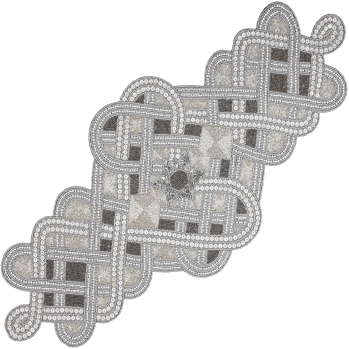 Alpha Living Home Handmade Fancy Scrolled Embroidery Beaded Table Runner for Tabletop and Kitchen Grey/Silver - Home Decor Mat for Wedding Party Family Gathering - Pack of 1 Measure 15.5 x 35 inches