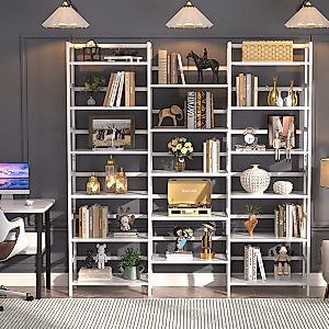 Homykic Bamboo Triple Wide Shallow Bookshelves and Bookcases, 6-Tier 6ft Tall Bookshelf with 17 Open Display Shelves, Super Large Freestanding Book Shelf for Home Office, Bedroom, Living Room, White