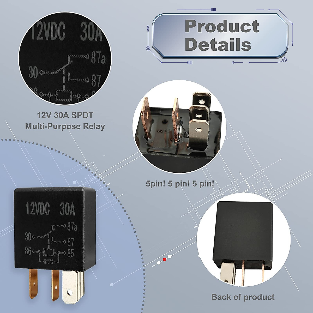 4Pcs 5 Pin 12V 30A Relay, Car Starter Switch Relays, Multi Purpose Automotive Relay Black Starter Relay, High Performance Starter Universal for Car Motor Automotive Replacement Accessories