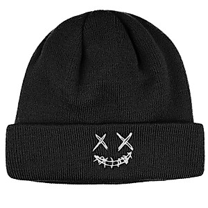 Croogo Smile Beanie for Men Women Embroidery Slouchy Knit Beanie Hat Winter Hat Skull Cap Soft Stocking Hats,Black-KH26