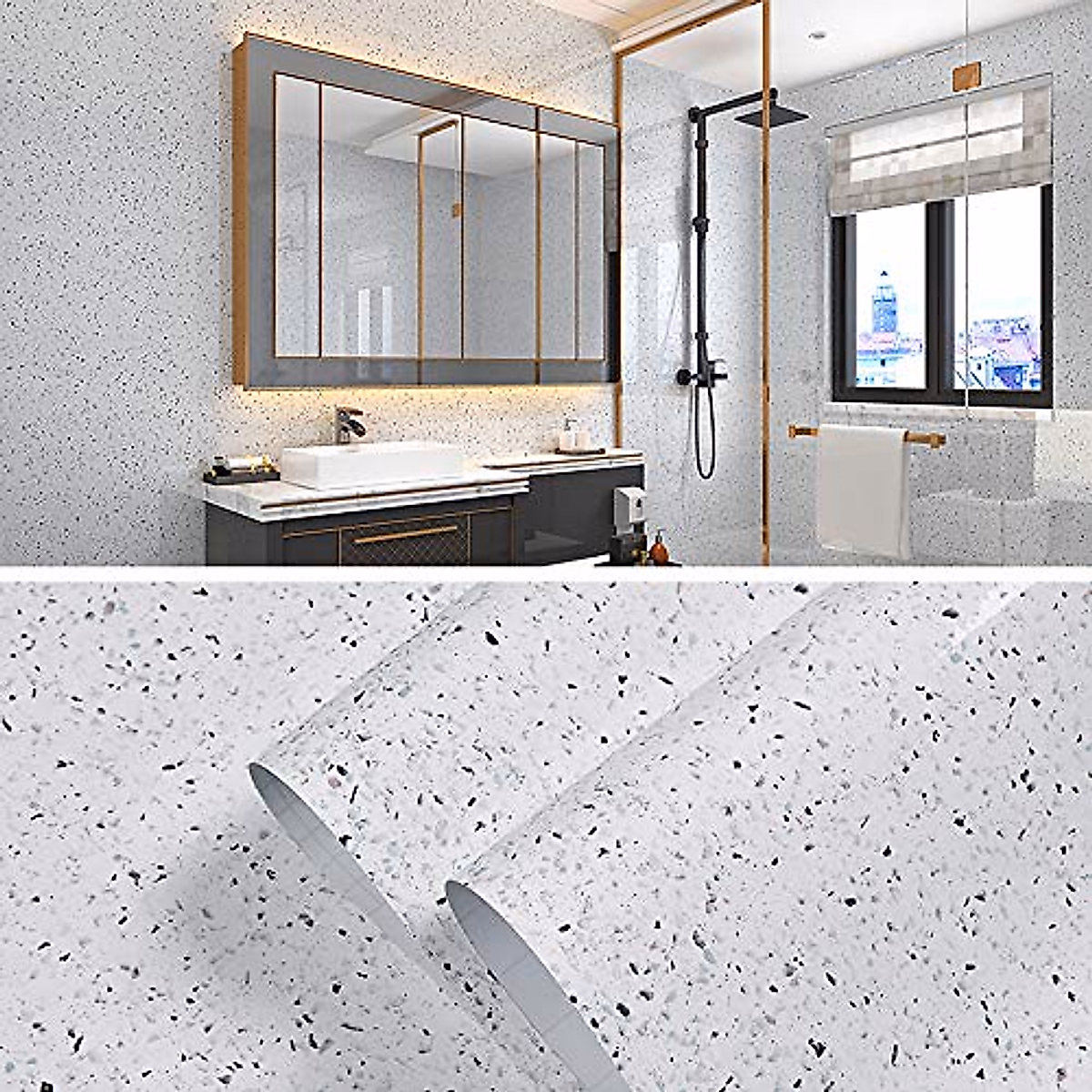 Glossy Marble Paper for Countertop Peel and Stick Wallpaper Granite White Sticker Waterproof Self Adhesive 15.7”×118” Easy to Install & Clean, Removable