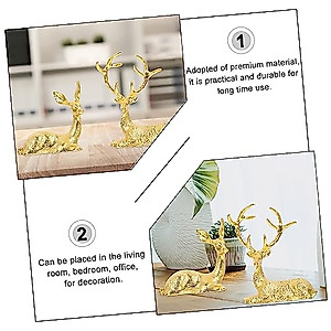 DECHOUS Reindeer Statue 2pcs Ornaments Nativity Ornaments for Themed Party Favor Simulation Elk Ornament Luxury Gift Wrought Iron Alloy Metal Deer Statue Figurine