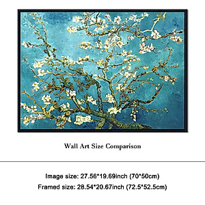 Pyradecor Black Framed Large Almond Blossom Famous Oil Paintings Reproduction Canvas Prints by Van Gogh Floral Pictures on Canvas Wall Art for Home Office Decorations