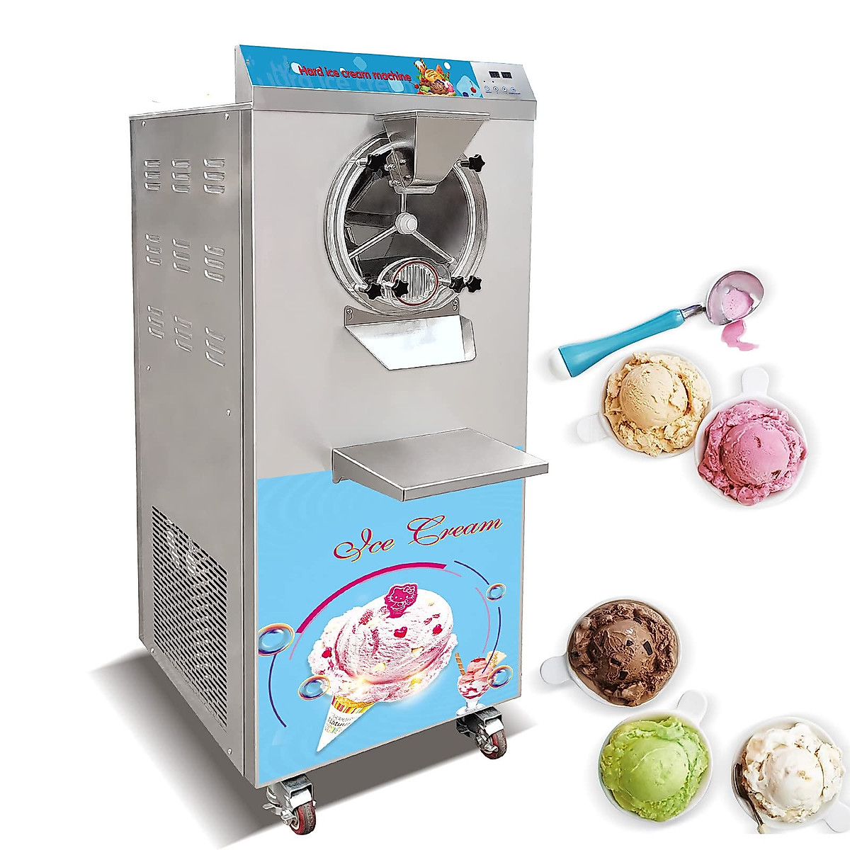 Mvckyi Commercial 40L/H Hard Ice Cream Machine, Fast Cooling Ice Cream Sorbet Making Machine, Stainless Steel Gelato Maker Machine Italian Gelato Batch Freezer for Restaurant Kitchen Equipment