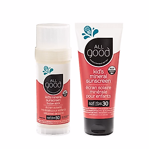 All Good Baby & Kids Mineral Face & Body Sunscreen - UVA/UVB Broad Spectrum, Coral Reef Friendly, Water Resistant, Zinc Oxide - SPF 50 Butter Stick & SPF 30 Lotion