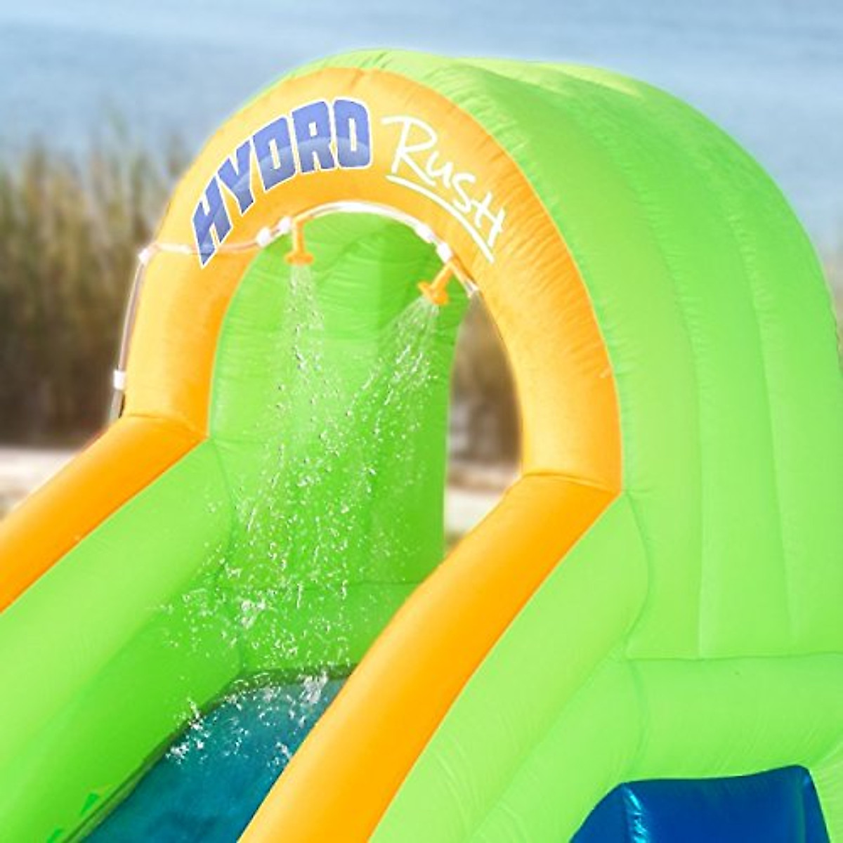 Blast Zone Hydro Rush - Inflatable Water Park with Blower - Curved Slide - Splash Area - Water Cannon - Climbing Wall