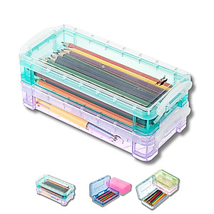 Mr. Pen- Pencil Box, Assorted Color, 2 Pack, Plastic Pencil Box Case, Pencil Case, Crayon Box, Pencil Case for Kids, Clear Pencil Case, Plastic Pencil Case, Hard Pencil Case, School Supply Box