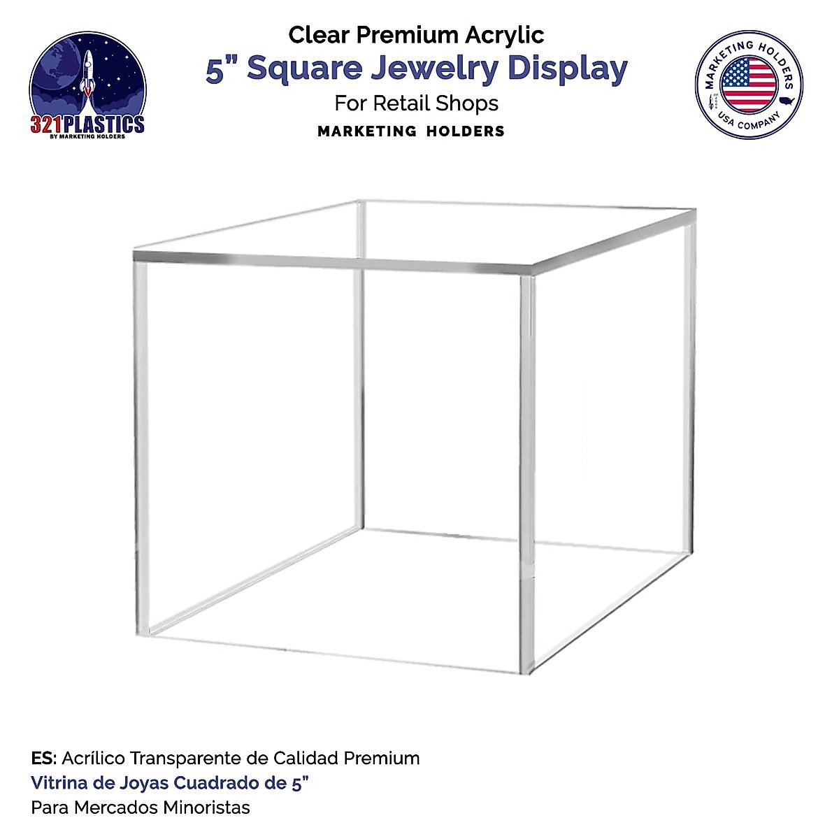 Marketing Holders 5" Acrylic Display Riser Box with One Open Side Versatile Clear Square Retail Merchandise Storage Bin or Product Platform