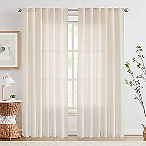 COLLACT Linen Curtains Farmhouse Curtains 96 Inches Long Back Tab Drapes Flax Linen Blend Fall Curtains for Living Room Bedroom Window Treatments Light Filtering Curtains 2 Panels Set Rod Pocket Crude
