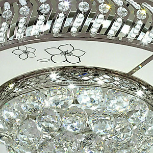 YIYIBYUS Modern Retractable Crystal Ceiling Fan with Light and Remote Control Ceiling Fan Dimmable 3 Speed Timing Smart Ceiling Fan Chrome Silver for Living Room,Bedroom (Silver, 42 inch)