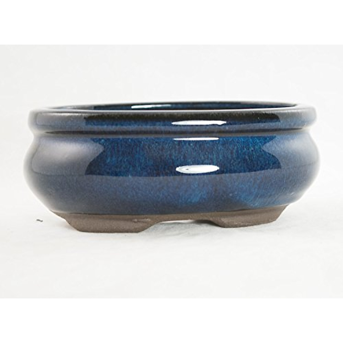 Oval Mame Shohin Bonsai/Cactus & Succulent Pot + Mesh 5"x 4"x 2" - Dark Blue Glazed