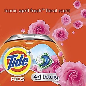 Tide PODS Plus Downy 4 in 1 HE Turbo Laundry Detergent Soap Pods, April Fresh Scent, 61 Count Tub - Packaging May Vary