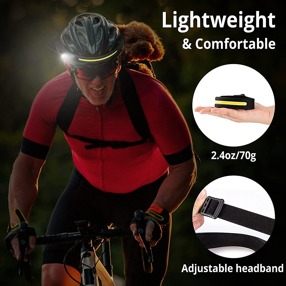 Myasrelae Night Buddy Headlamp - Waterproof Rechargeable Headlamp LED, Lampe Frontale 230° Wide Headlight Lightweight with 5 Modes & Smart Sensor Outdoor Headlamps (Black)