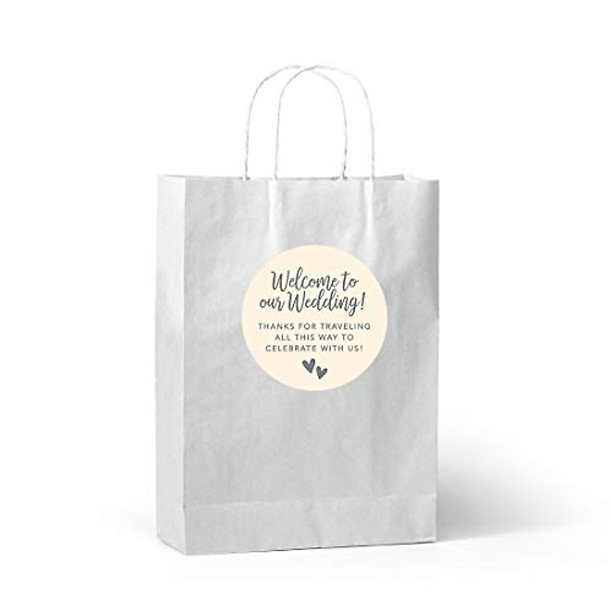 Andaz Press Out of Town Bags Round Circle Gift Labels Stickers, Welcome to Our Wedding Thanks for Traveling to Celebrate with Us, Ivory, 40-Pack, for Destination OOT Gable Boxes