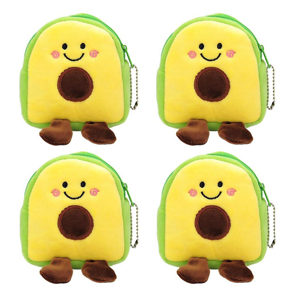 NUOBESTY 4pcs Avocado Plush Purse Wallet Cartoon Fruit Zipper Coin Bag Novelty Handbags Change Purse with Keychain