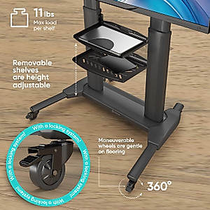 ONKRON Mobile TV Stand with Wheels Rolling TV Stand for 40-80 Inch LED LCD Flat or Curved Screen TVs up to 122 lbs - Height Adjustable TV Cart with Shelves - Portable TV Stand (TS2771) Black