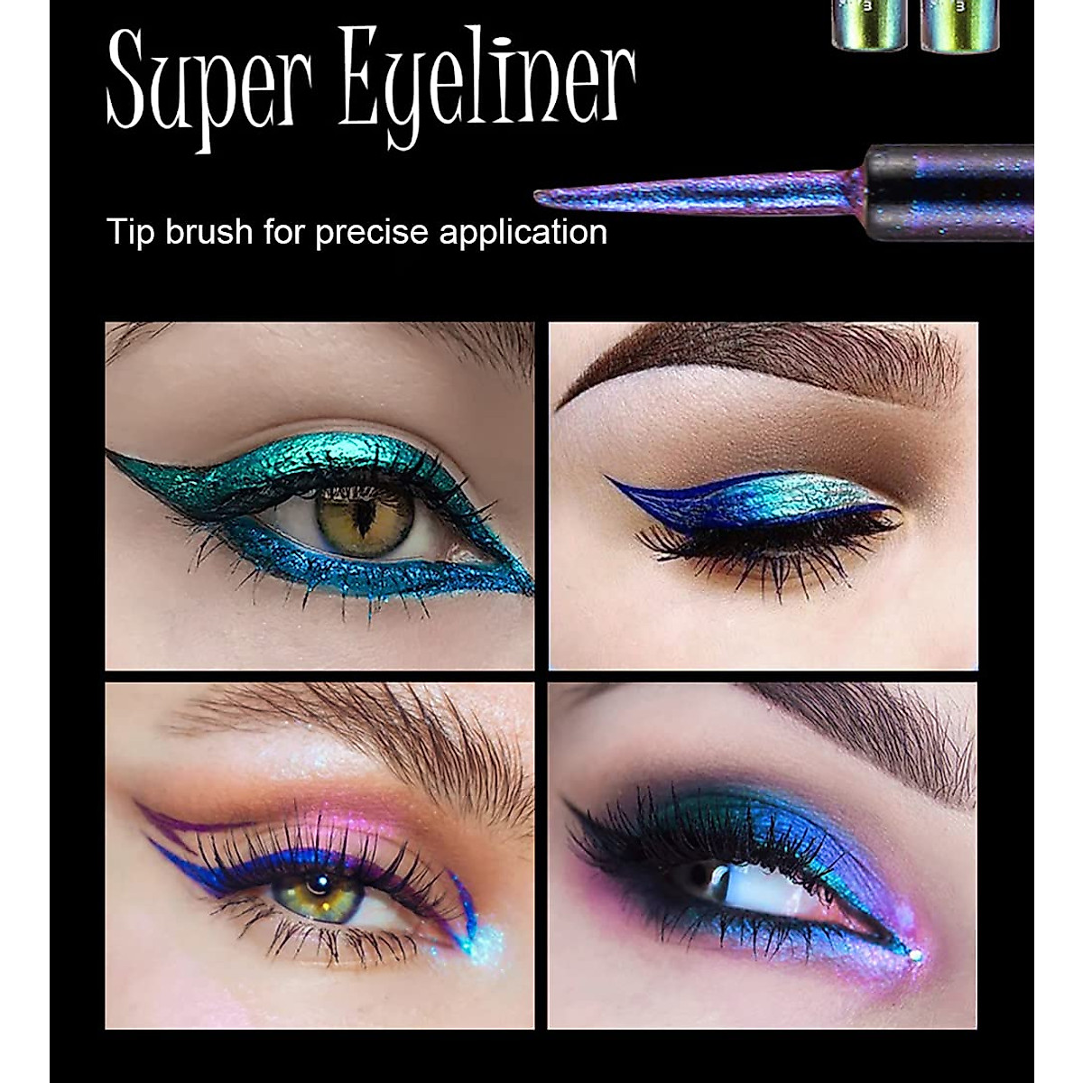 Mysense Chameleon Liquid Glitter Eyeliner, Metallic Satin Eyeliner Liquid Liner Multi-Reflective Sparkle Finish, Smudge-proof Long-lasting Glitter Eye Shadow Makeup, 01 Gold