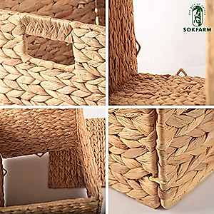 Water hyacinth storage baskets 12x12x12 in, square baskets for storage shelves with fabric lining, storage baskets for cube organizer, ikea kallax storage cubes, 2 Pcs