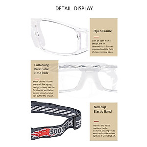 SooGree Sports Goggles Glasses -Basketball Soccer Football Sports Protective Eyewear Goggles Eye Safety Glasses Frame Removable PC Lens with Adjustable Goggles Strap (8107 gray frame white pad)