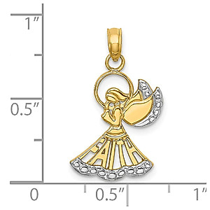 Solid 14k Yellow Gold Two Toned and Textured Angel Faith Charm Pendant 21mm