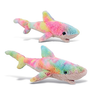 DolliBu Plush Shark Stuffed Toys - Soft Huggable Rainbow Plush Kit, Adorable Sea Animal Plush Toys, Cute Ocean Life Cuddle Gifts Toys for Kids and Adults - 2 Pack