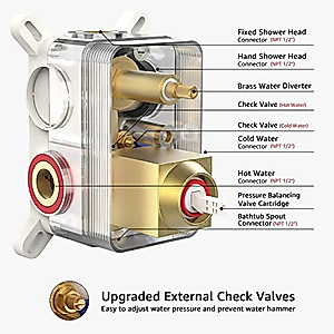 Iriber Champagne Bronze Rain Shower System with Waterfall Tub Spout 3 Function Brush Gold Shower Faucet Set Contain 12 Inch Shower Head and Handheld Brushed Brass Shower Trim Kit (Valve Included)